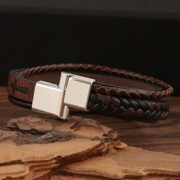 Accessories | Brown Leather Cross Braided Bracelet | Poshmark